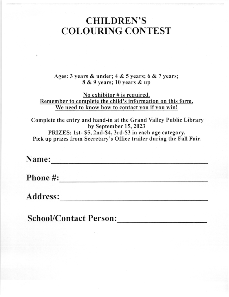 Colouring/Decorating Contest – Grand Valley Fall Fair